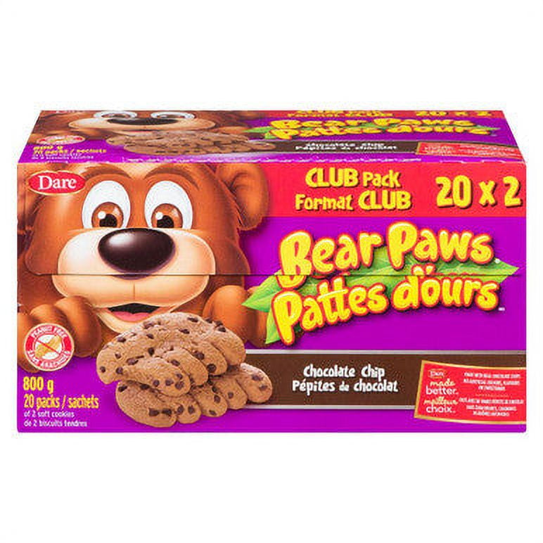 Dare Bear Paws Chocolate Chip Soft Cookies 800g/28.2 oz., Club Pack ...