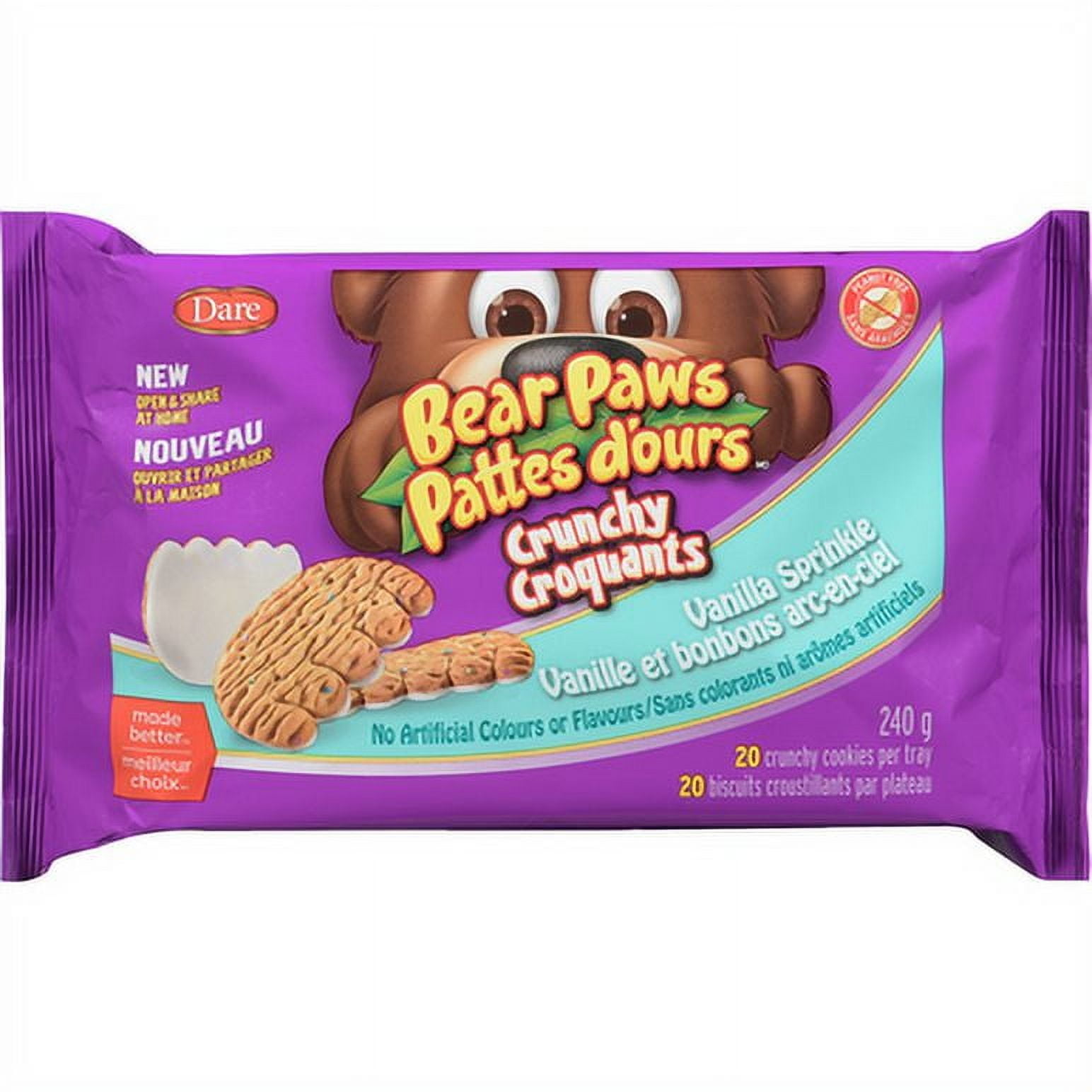 Dare Bear Paws Crunchy Vanilla Sprinkle Cookies, 240g/8.4 oz, 1 Box ...