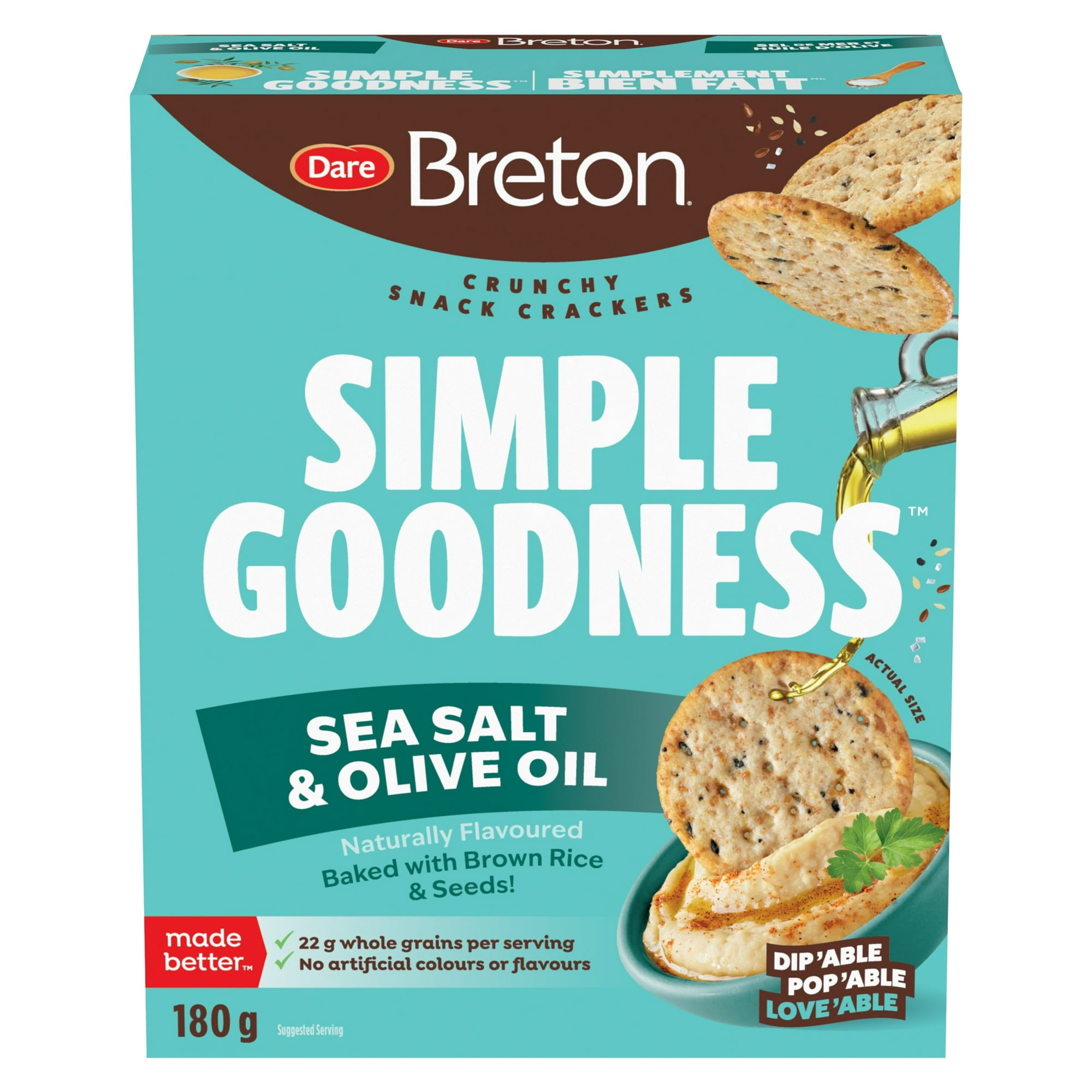 Dare Breton Simple Goodness Sea Salt & Olive Oil Crackers, Vegetarian Snack, 180g/6.3 oz ...