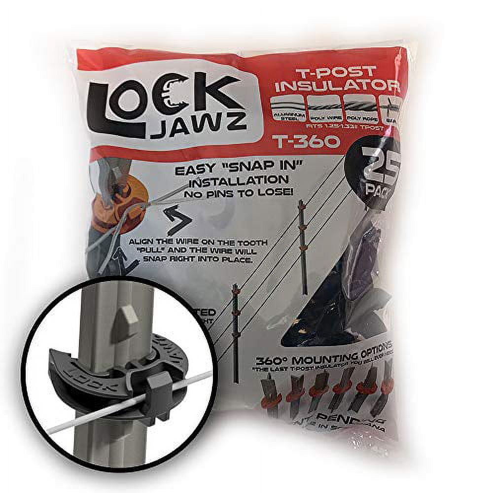 Dare Products T-360-B Lock Jawz Electric Fence T-Post Insulator, Black ...