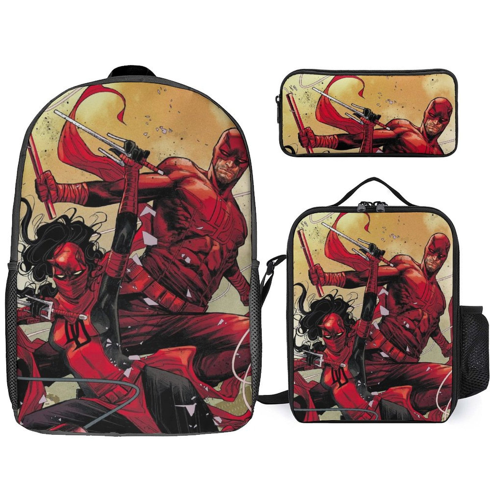 Daredevil Anime Print School Bag 3 Pcs Set, Backpack, Lunch Bag, Pencil ...