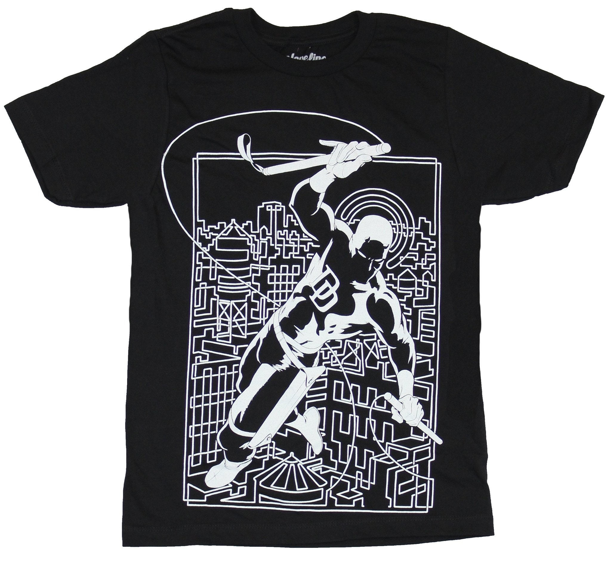 Daredevil (Marvel Comics) Mens T-Shirt - White lined Daredevil Above ...