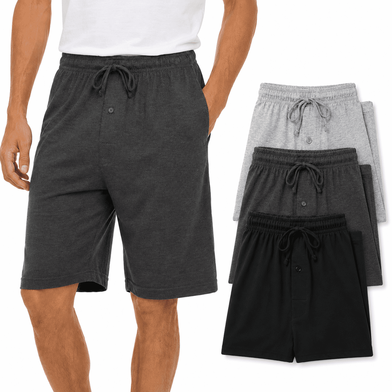 Daresay Mens Soft Knit Shorts, Adjustable Drawcord, Cotton Fabric, Pack ...