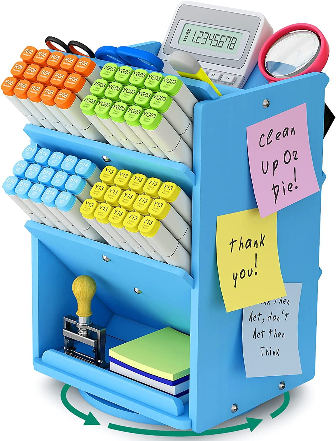 Darfoo Blue Rotating Desk Organizer - Bamboo Art Supply Organizer, 13 ...