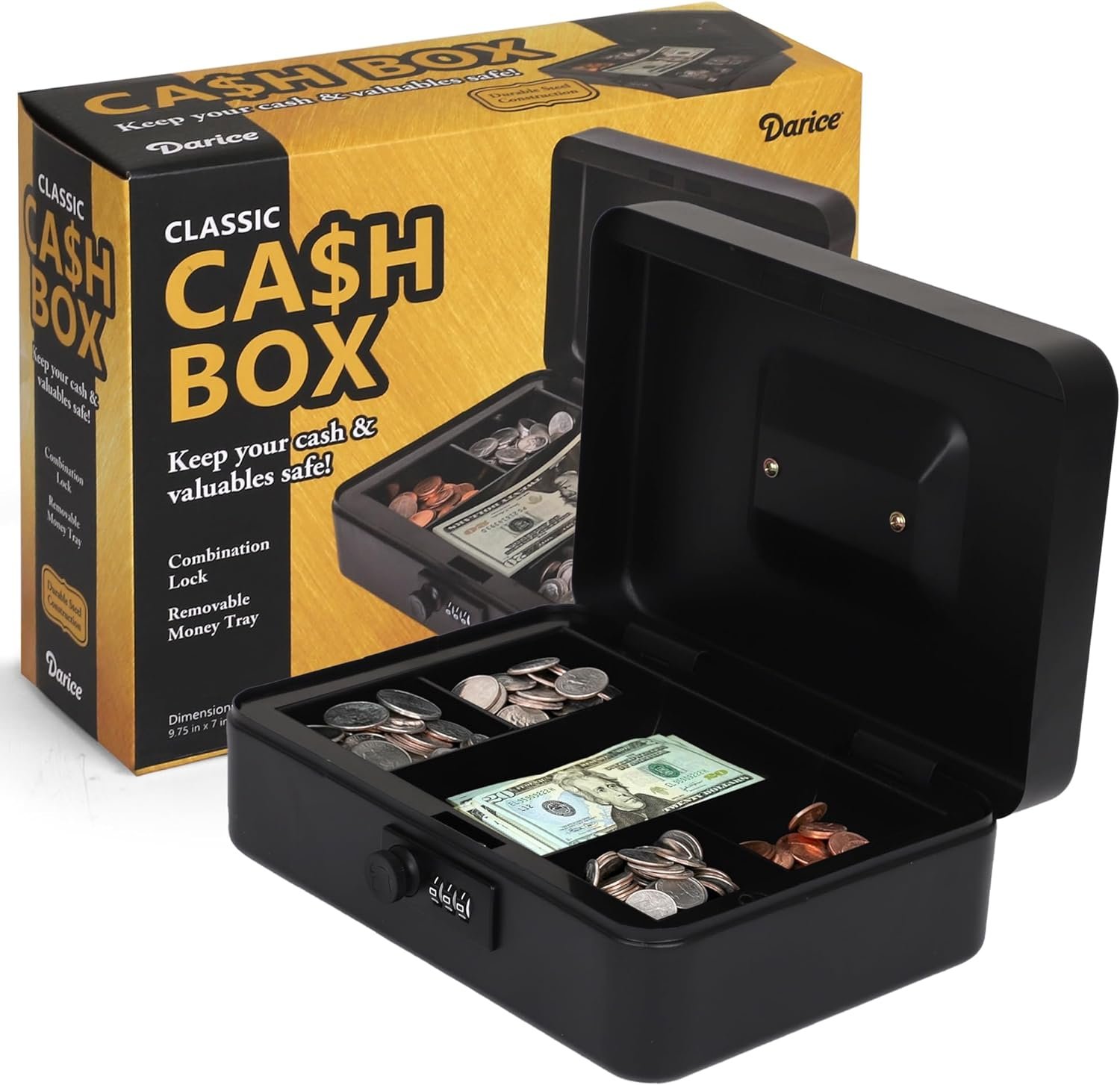 Darice Cash Box - Large Money Safe for Cash - Money Box Organizer for ...