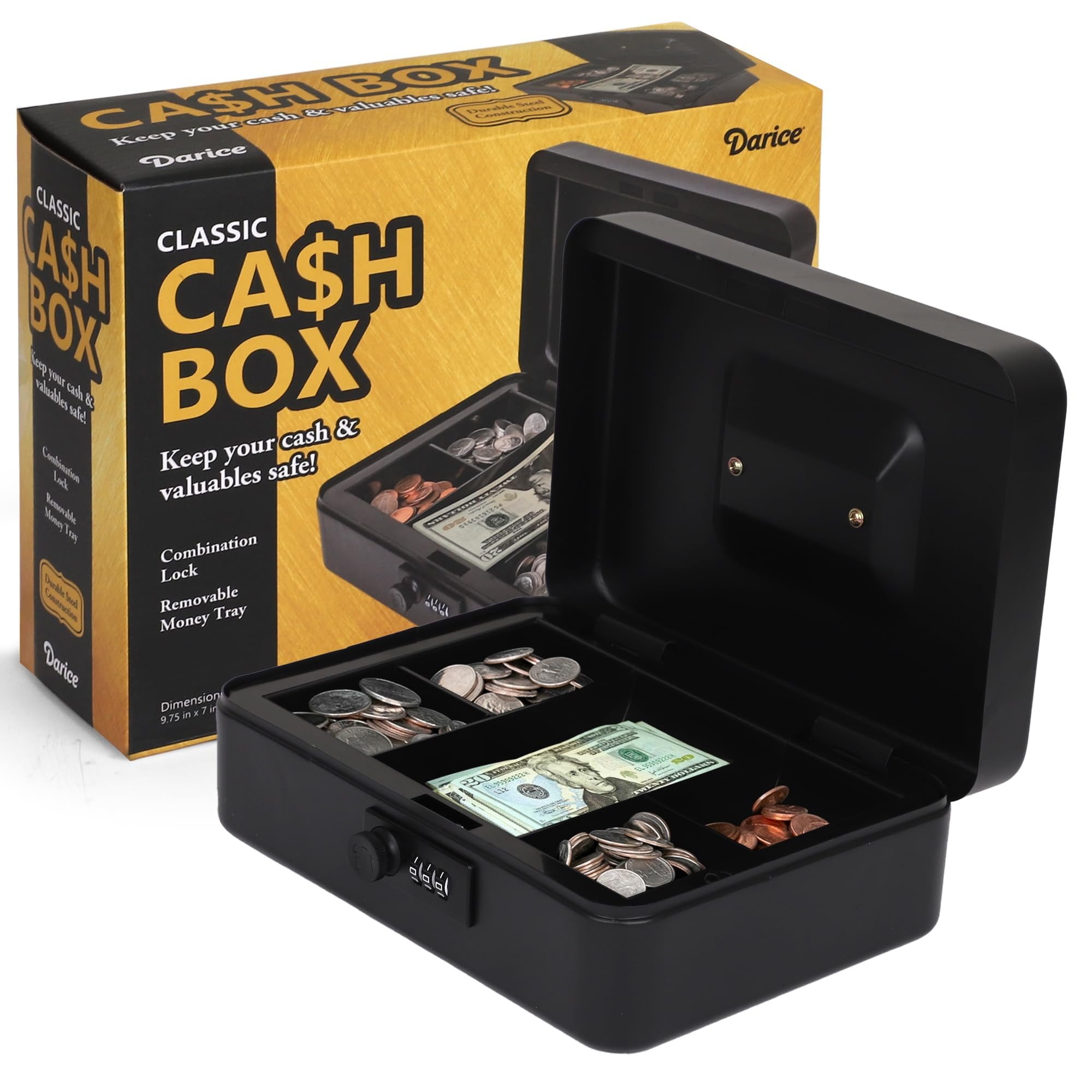Darice Cash Box - Large Money Safe for Cash - Money Box Organizer for ...