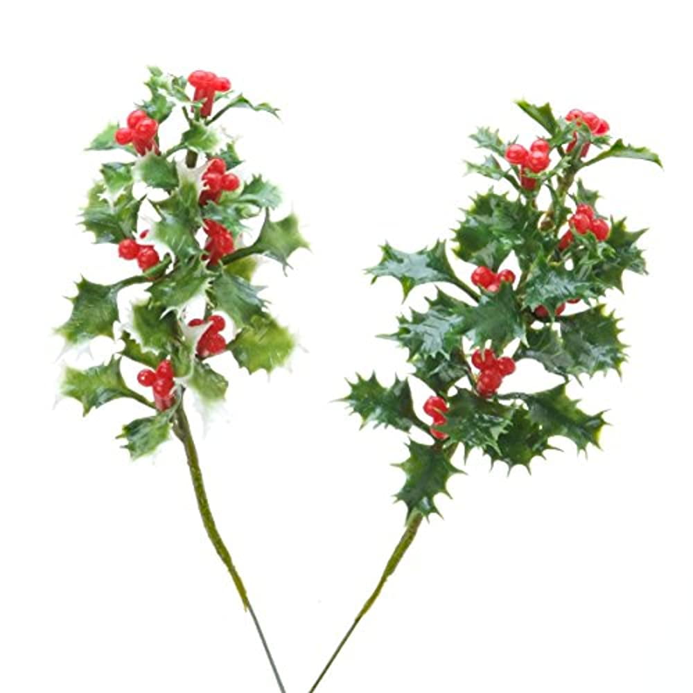 Darice Christmal Floral Holly Pick Assorted Green and Varigated Green 7 ...