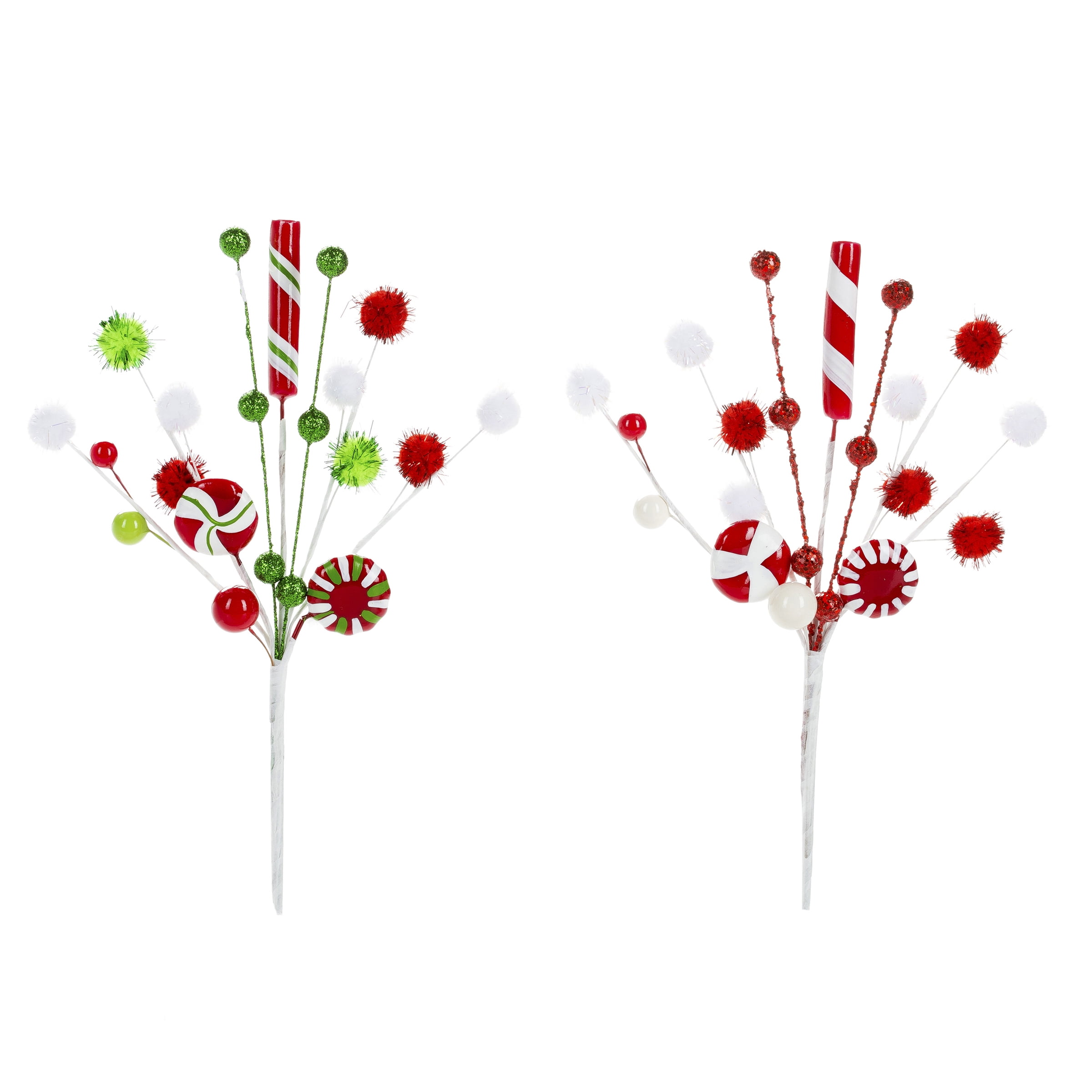 Darice Christmas Floral Peppermint Pick with Pom Poms Assorted Colors 6 ...