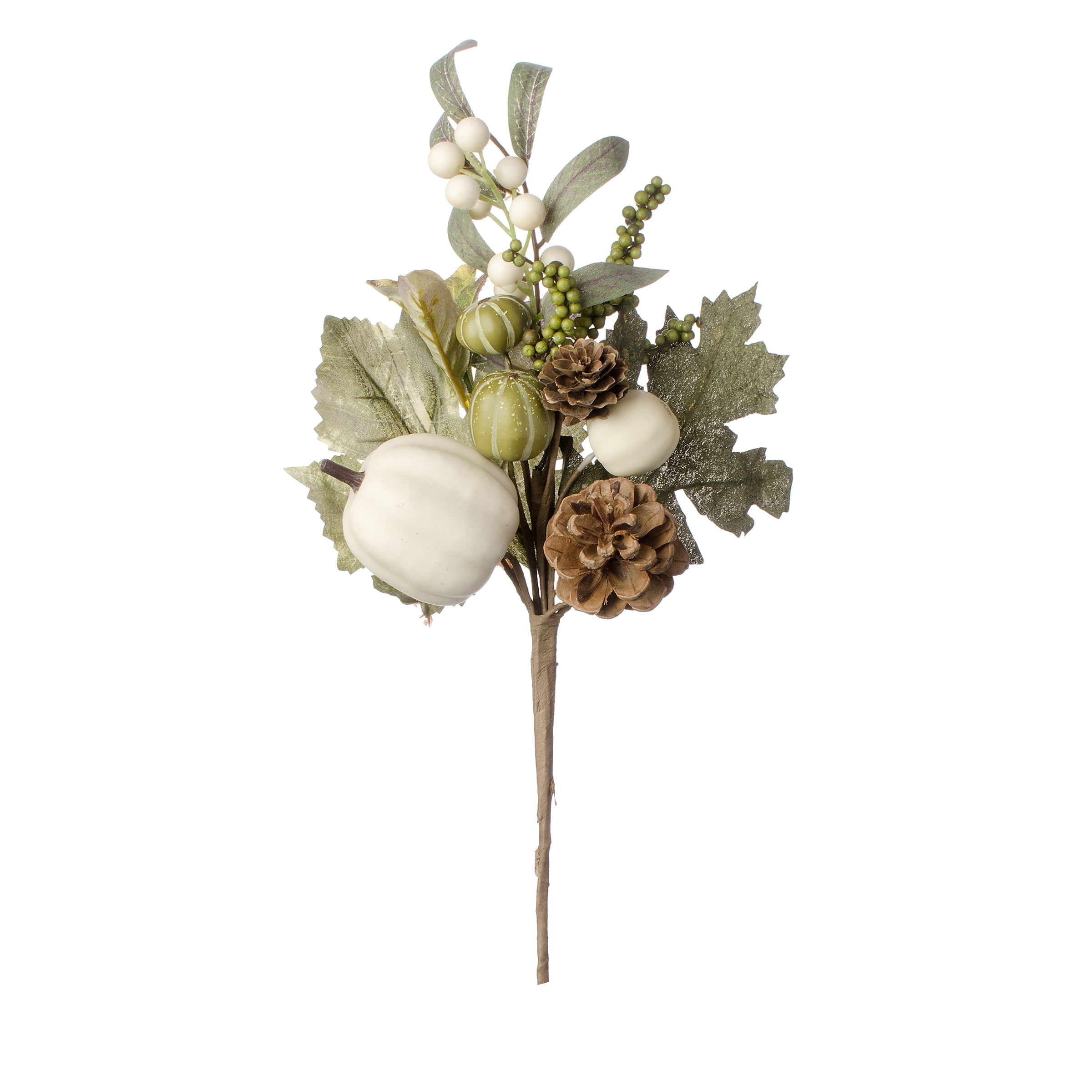 Darice Fall Floral Fall Pick with Pumpkins Berries and Pine Cones White ...