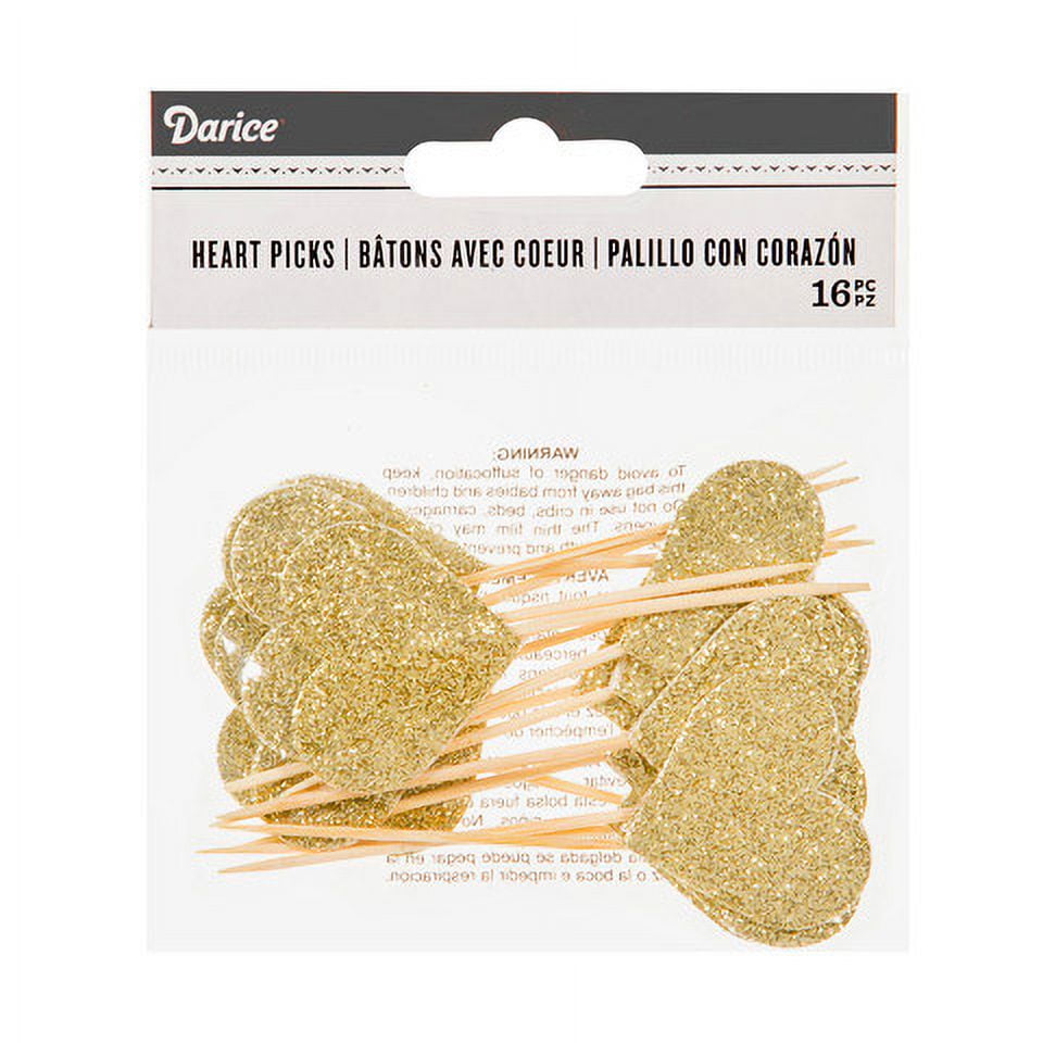 Darice Glitter Gold Heart Picks: 16 Pieces - Walmart Business Supplies