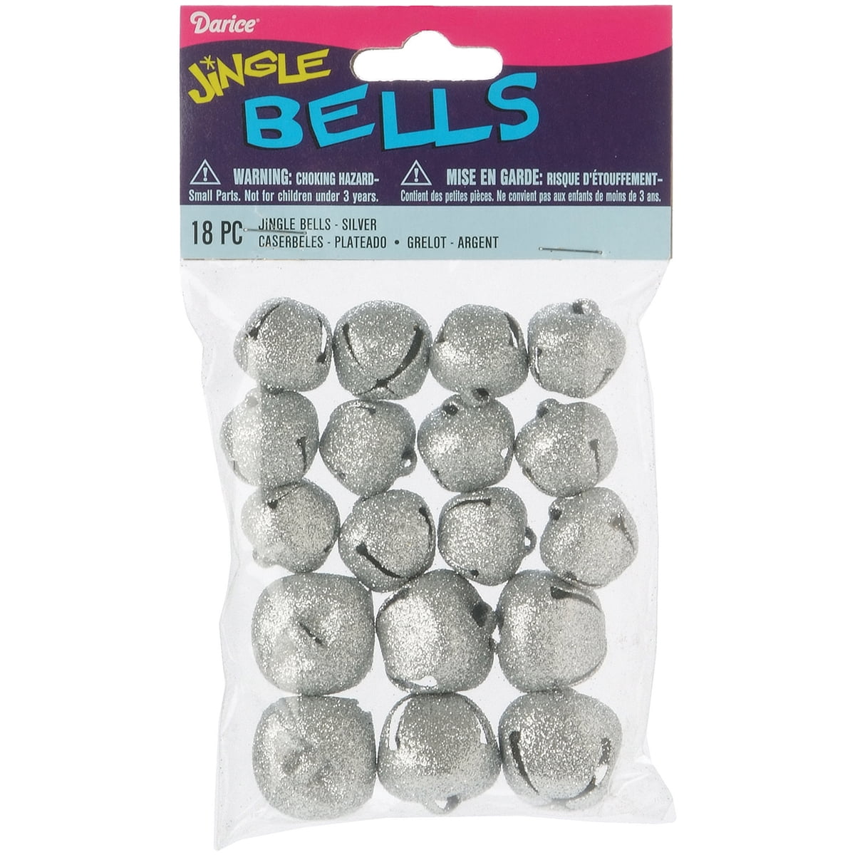 Darice Jingle Bells Glitter Silver Astd 18pc - Walmart.com