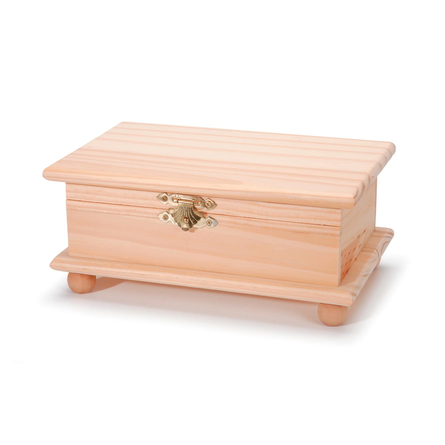 Darice Natural Hinged Wooden Box with Ball Legs, 7.625 x 4.625 Inches ...