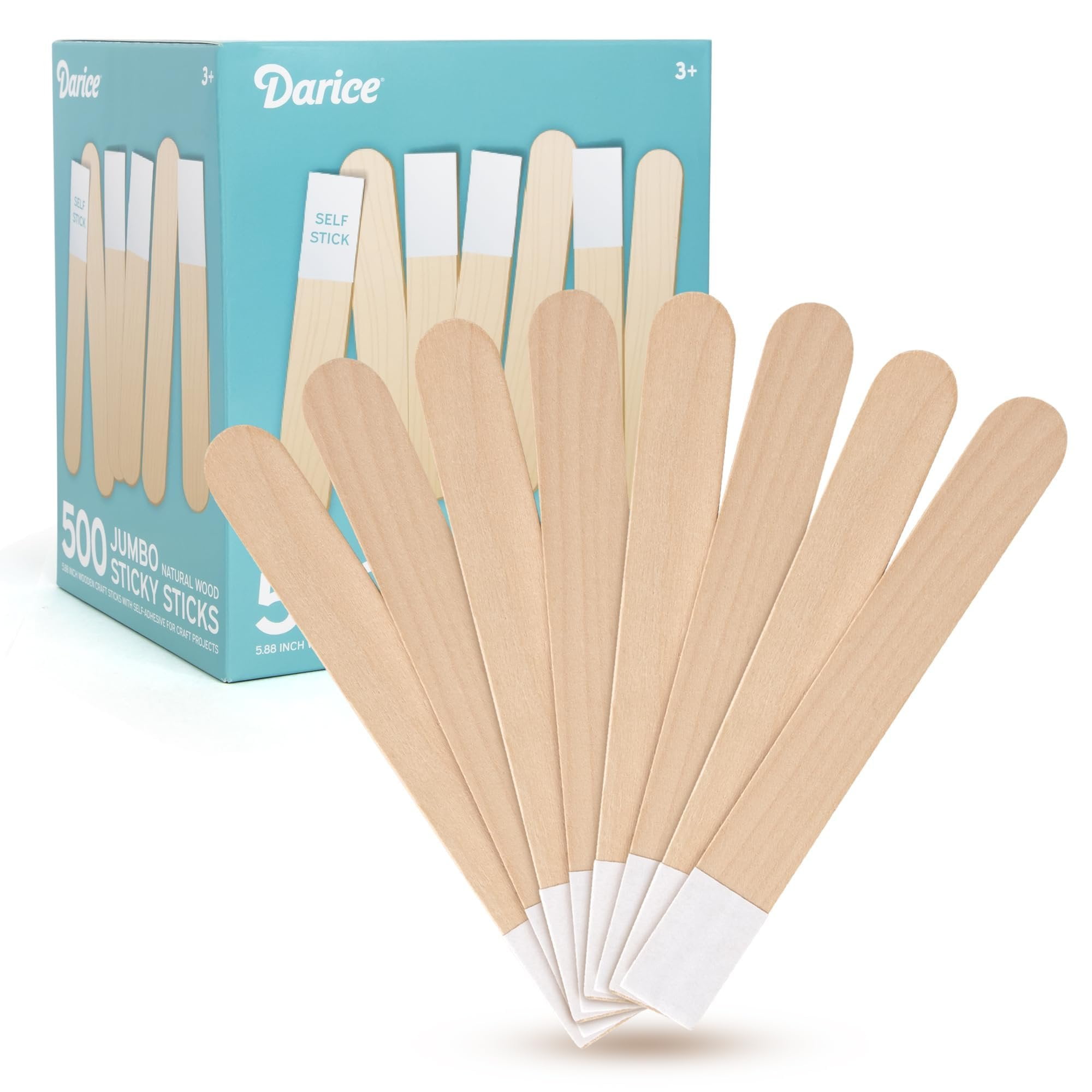 Darice Self-Adhesive Popsicle Sticks for Crafts 500 Jumbo Wooden Sticks ...