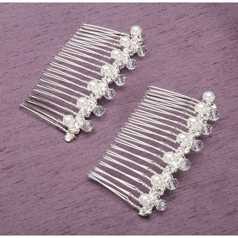 Darice VL8801 Pearl and Crystal Accent Metal Combs, Silver, 2 per Pack ...