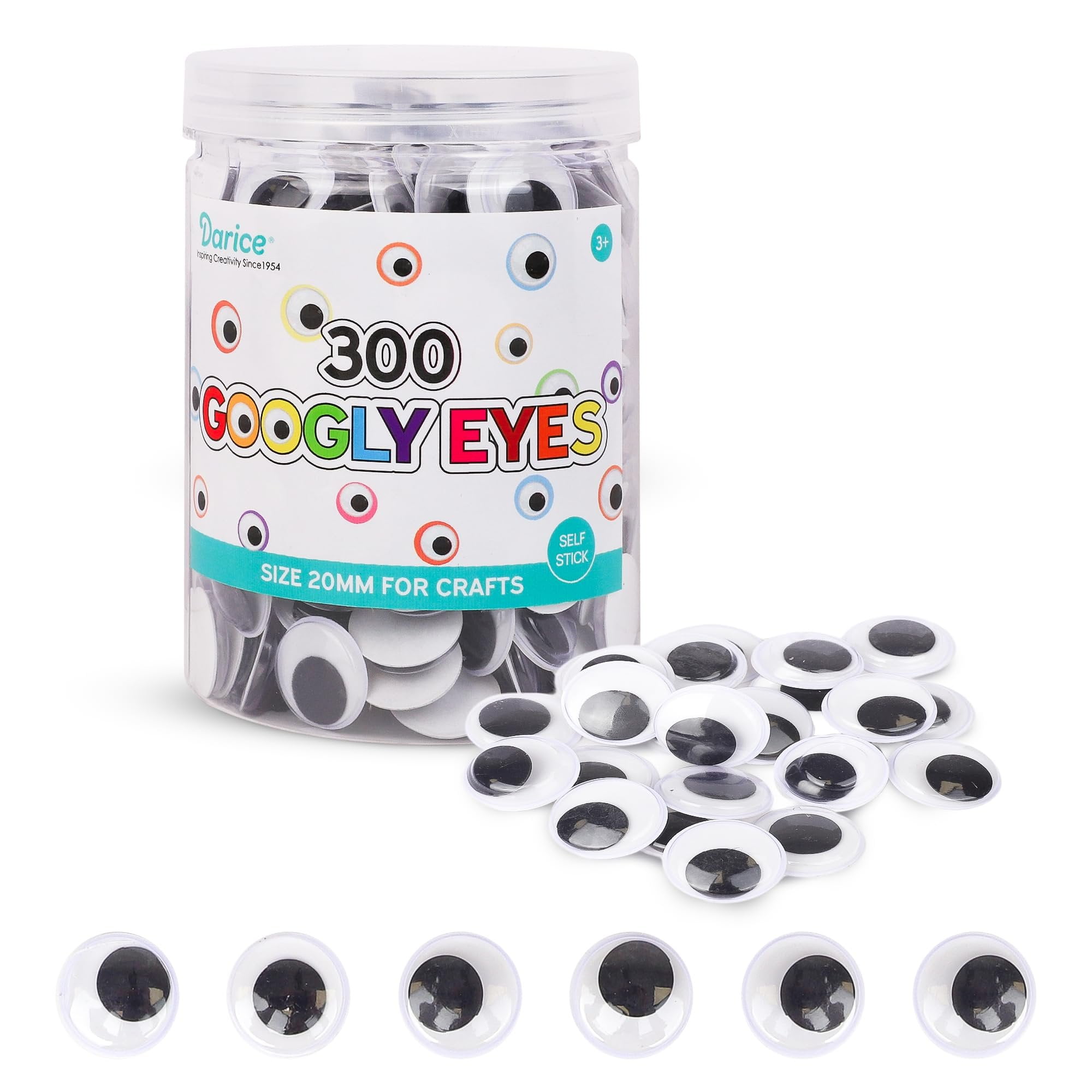 Darice Wiggle Googly Eyes, 300Pcs Self Adhesive, 20mm Eyeball Stickers for Crafts, DIY, Slime ...
