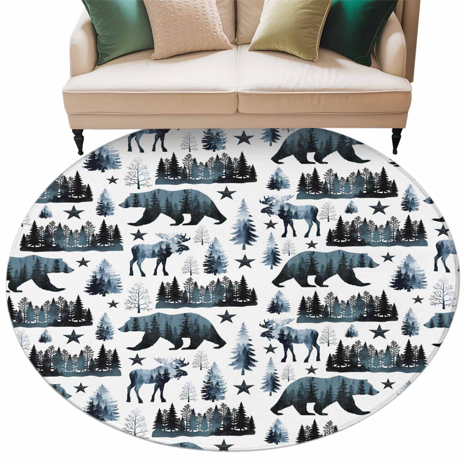 DaringOne Grizzly Bear 5ft Non Slip Round Area Rug Country Forest Dark ...