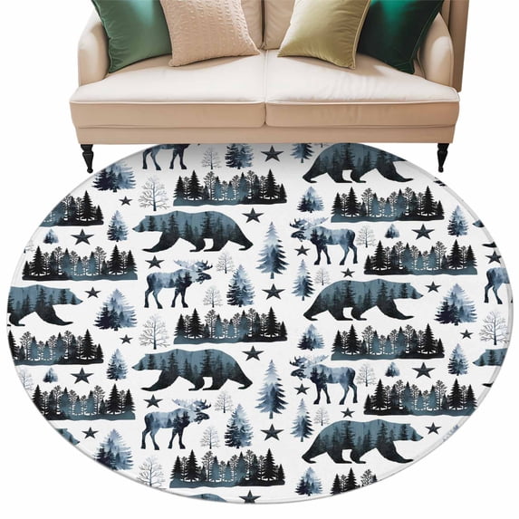 DaringOne Grizzly Bear 5ft Non Slip Round Area Rug Country Forest Dark ...