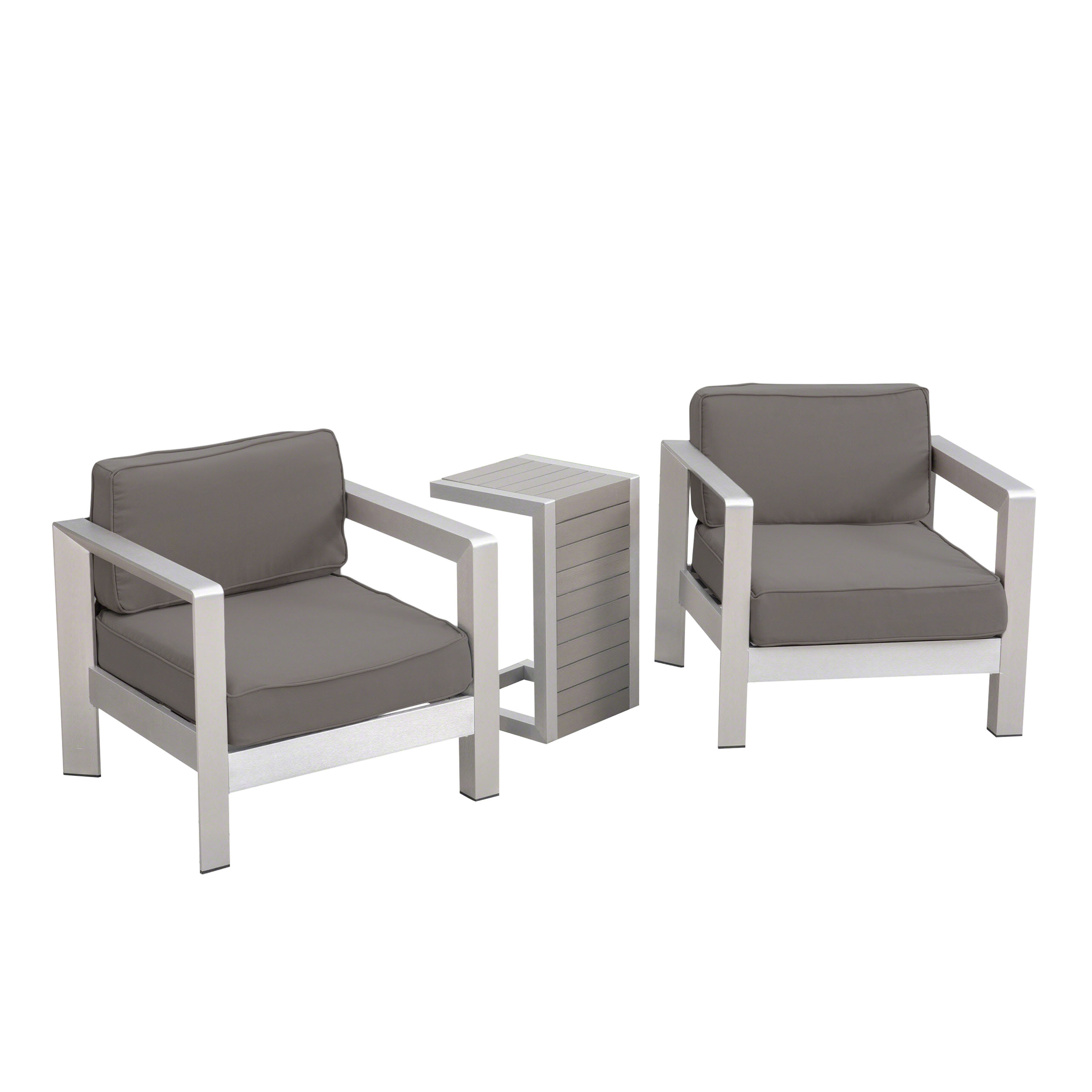 Darius Outdoor Aluminum Club Chairs with Faux Wood Topped Side Table ...