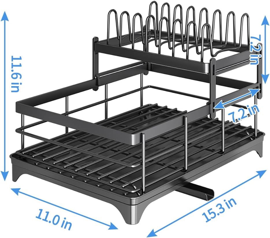 Darjistar 2-Tier Dish Drying Rack with Utensil Holder, Large Capacity ...
