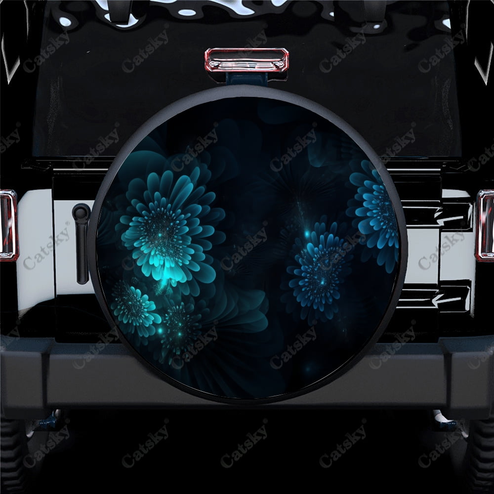 Dark Abstract Flower Polyester Universal Spare Wheel Tire Cover Custom ...