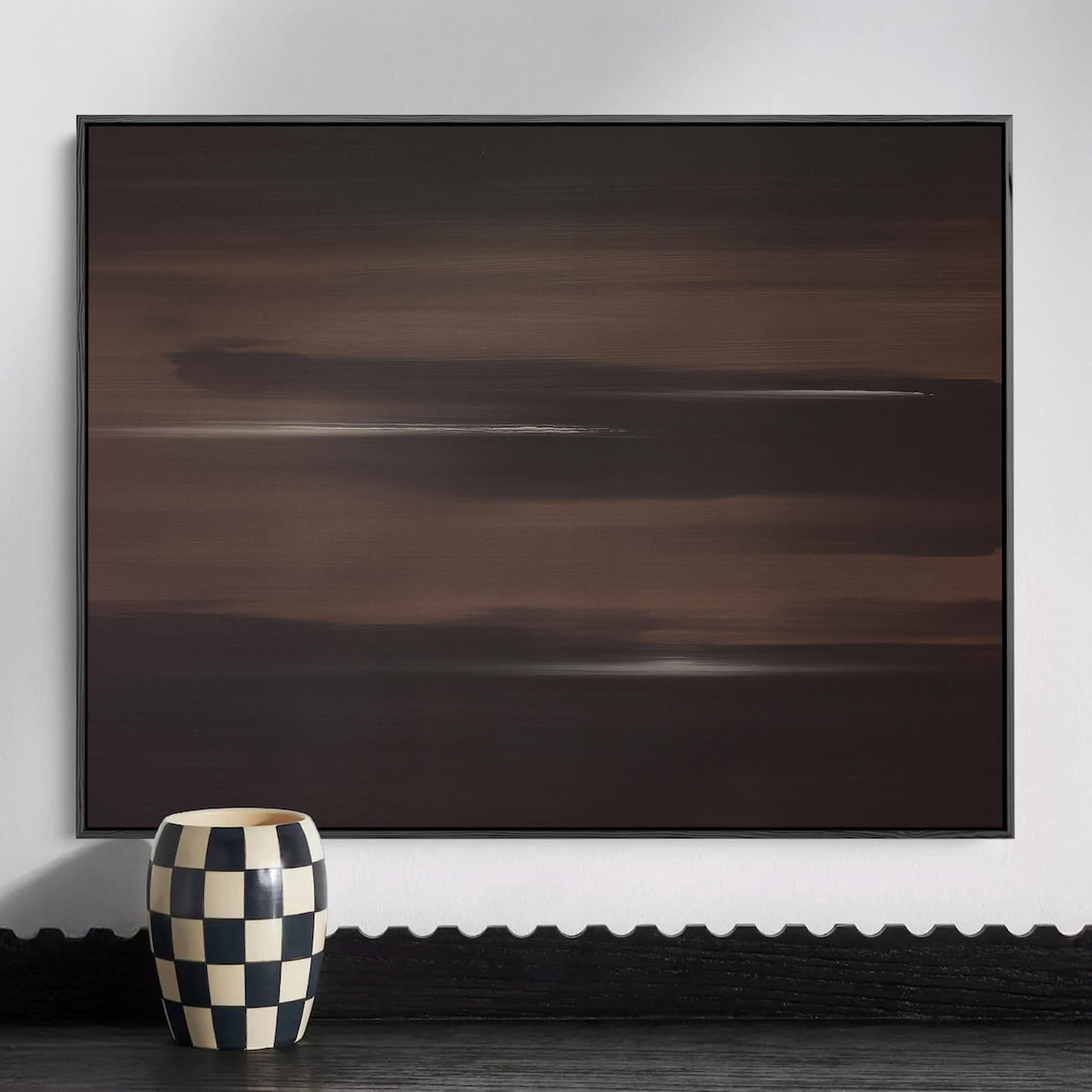 Dark Abstract Landscape Moody Brown Black Minimalist Decor, Unframed ...