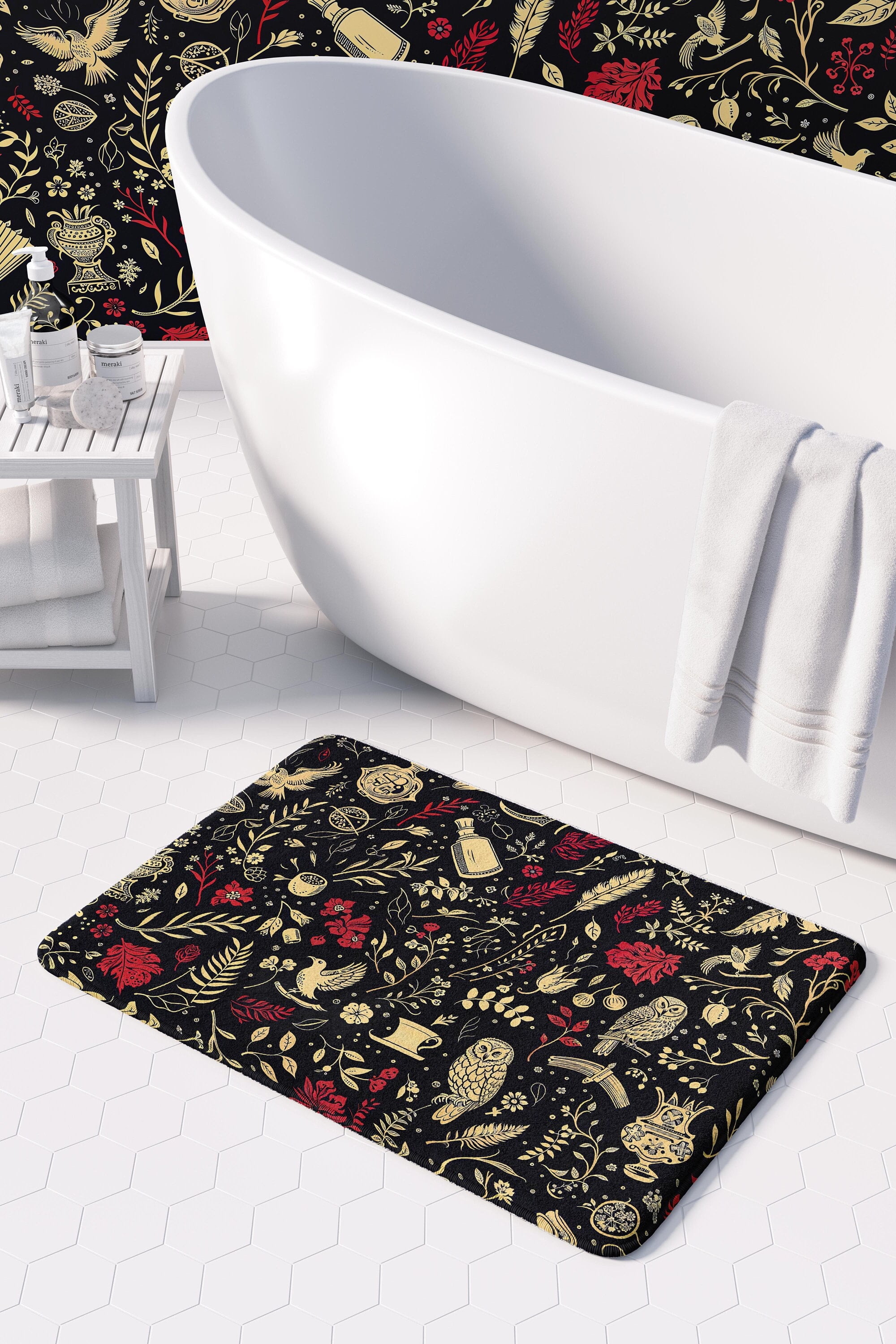 Dark Academia Bath Mat | Luxurious Non-Slip Memory Foam with Vintage ...