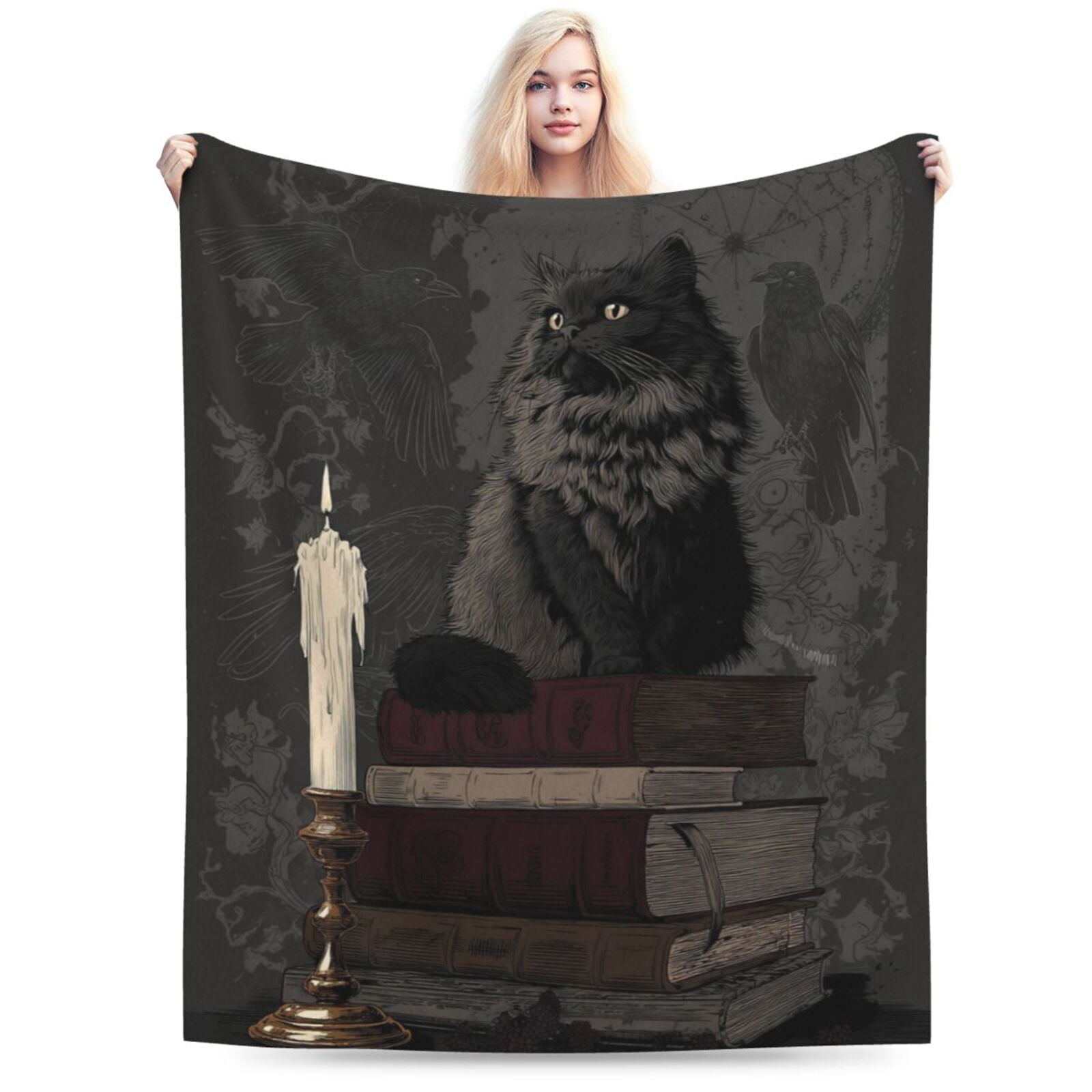 Dark Academia Black Cat Throw Blanket, Vintage Books Gothic Vibes ...