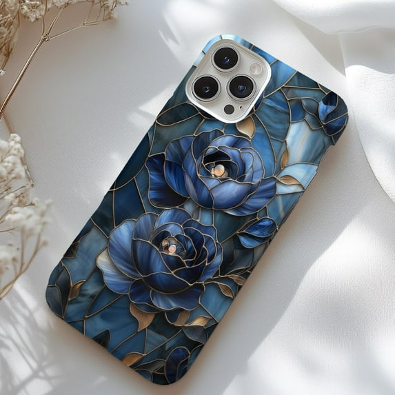Dark Academia Blue Rose Stained Glass iPhone Case 17 through 11 Pro Max ...