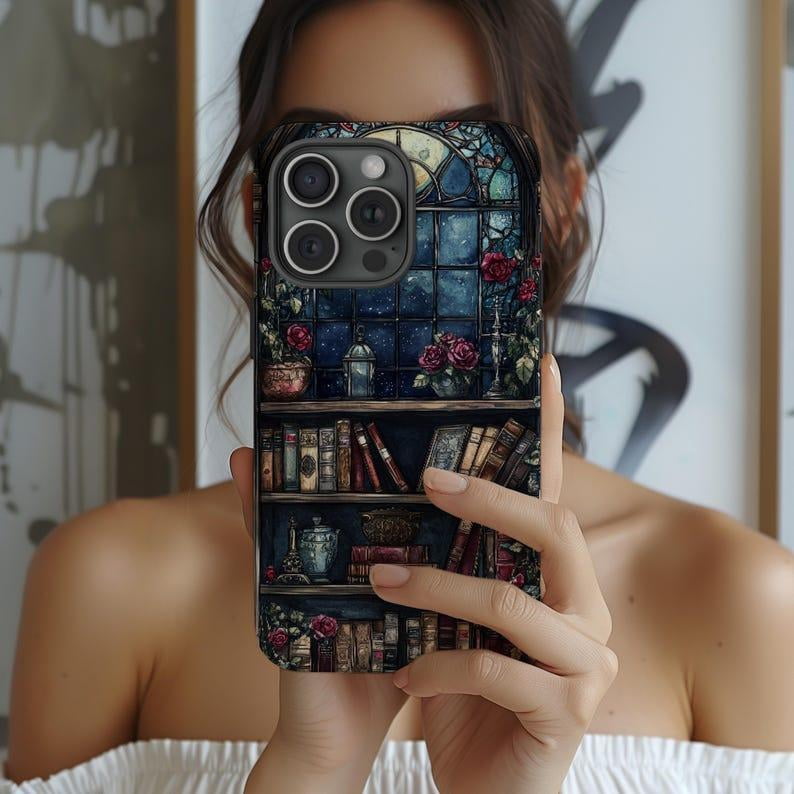 Dark Academia Bookshelf Phone Case, Goth Aesthetic - Walmart.com