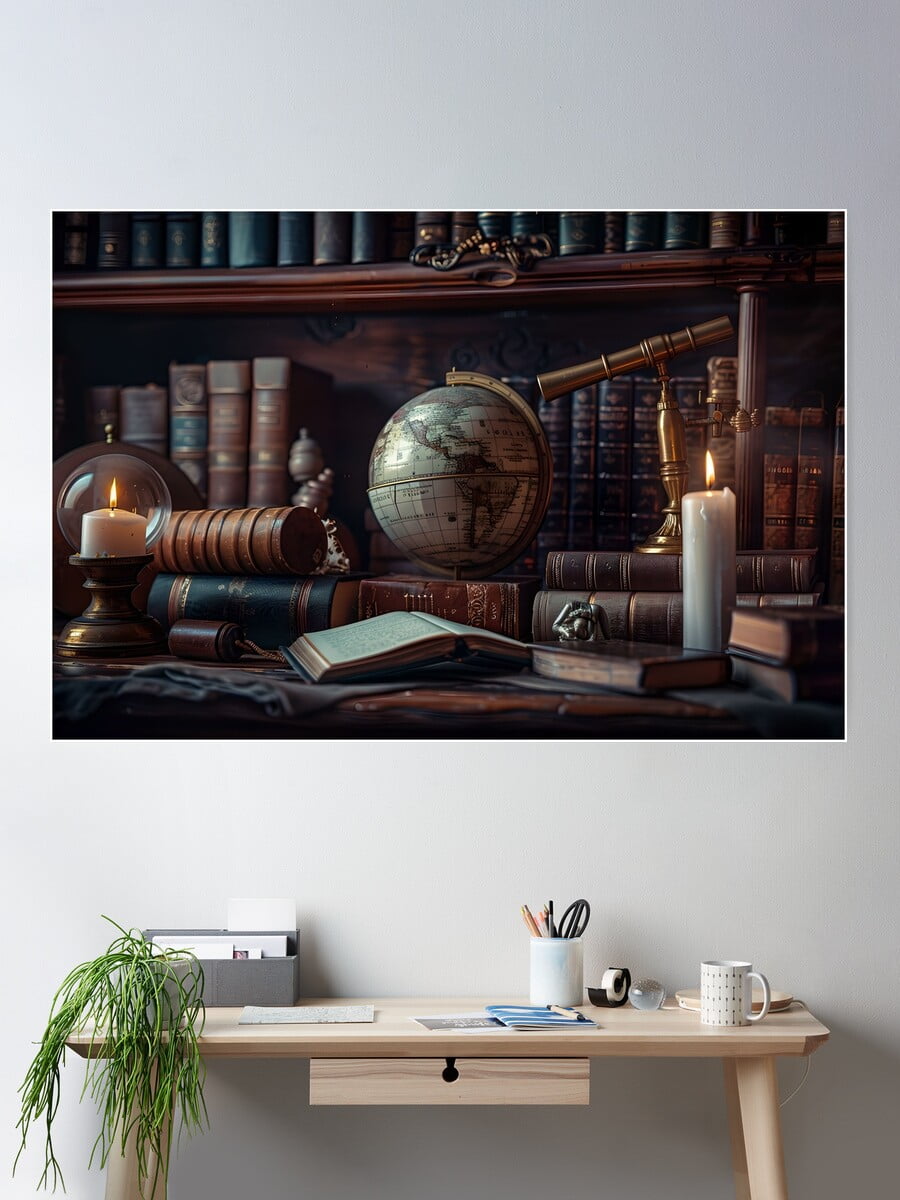Dark Academia Bookshelf Poster Wall Art, Modern Wall Decor For Living ...