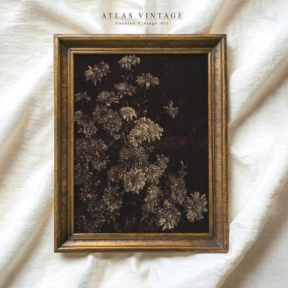 Dark Academia Floral Printable Wall Art, Moody Monochrome Botanical ...
