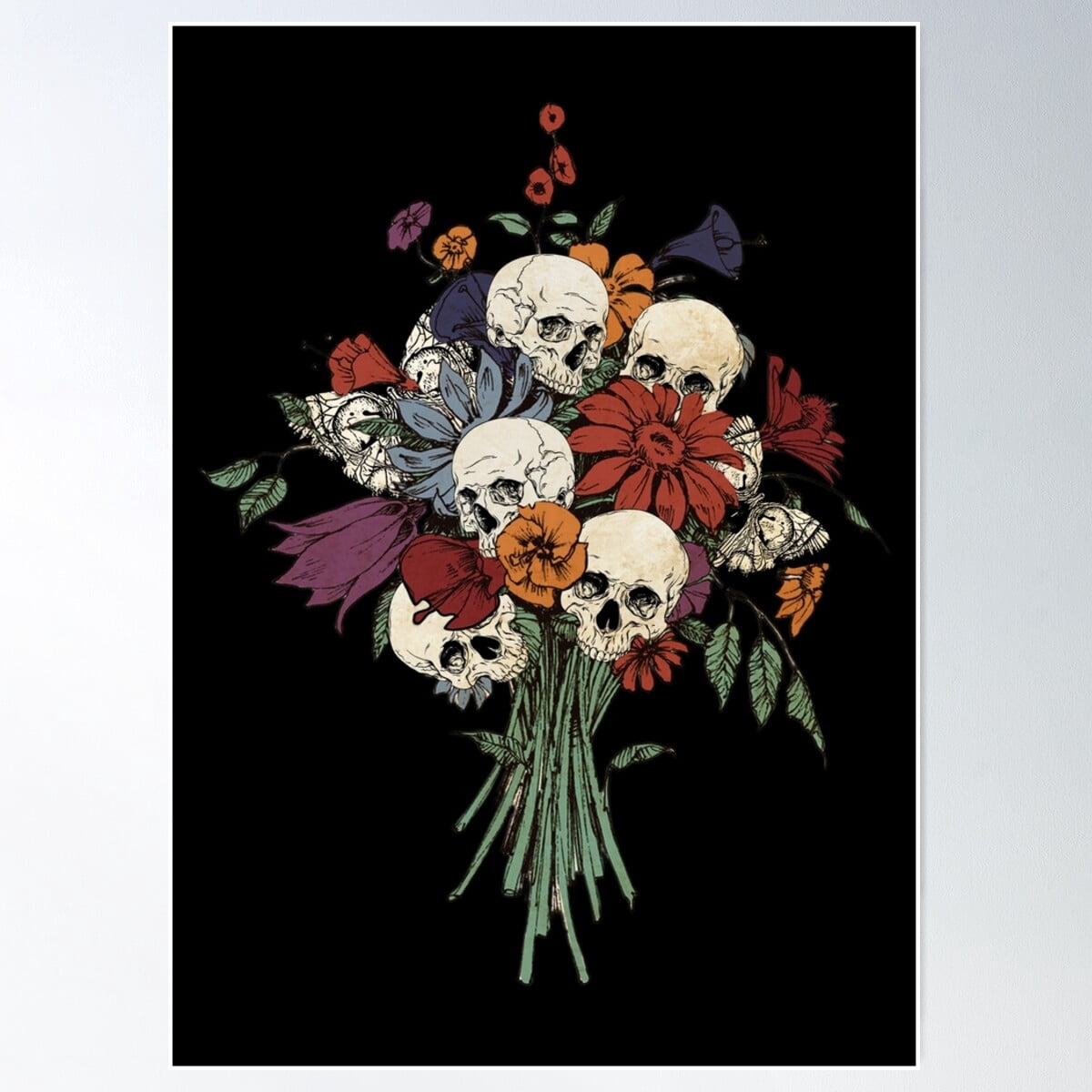 Dark Academia Goblin Core Cottagecore Flower Skulls Poster Wall Art ...