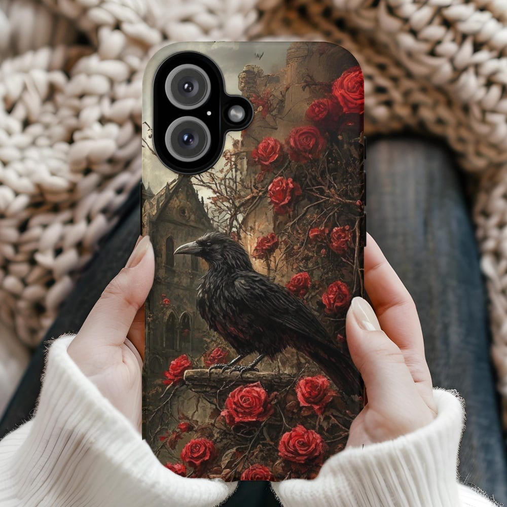 Dark Academia Gothic Raven Red Rose Phone Case with iPhone 17 to 11 Pro ...