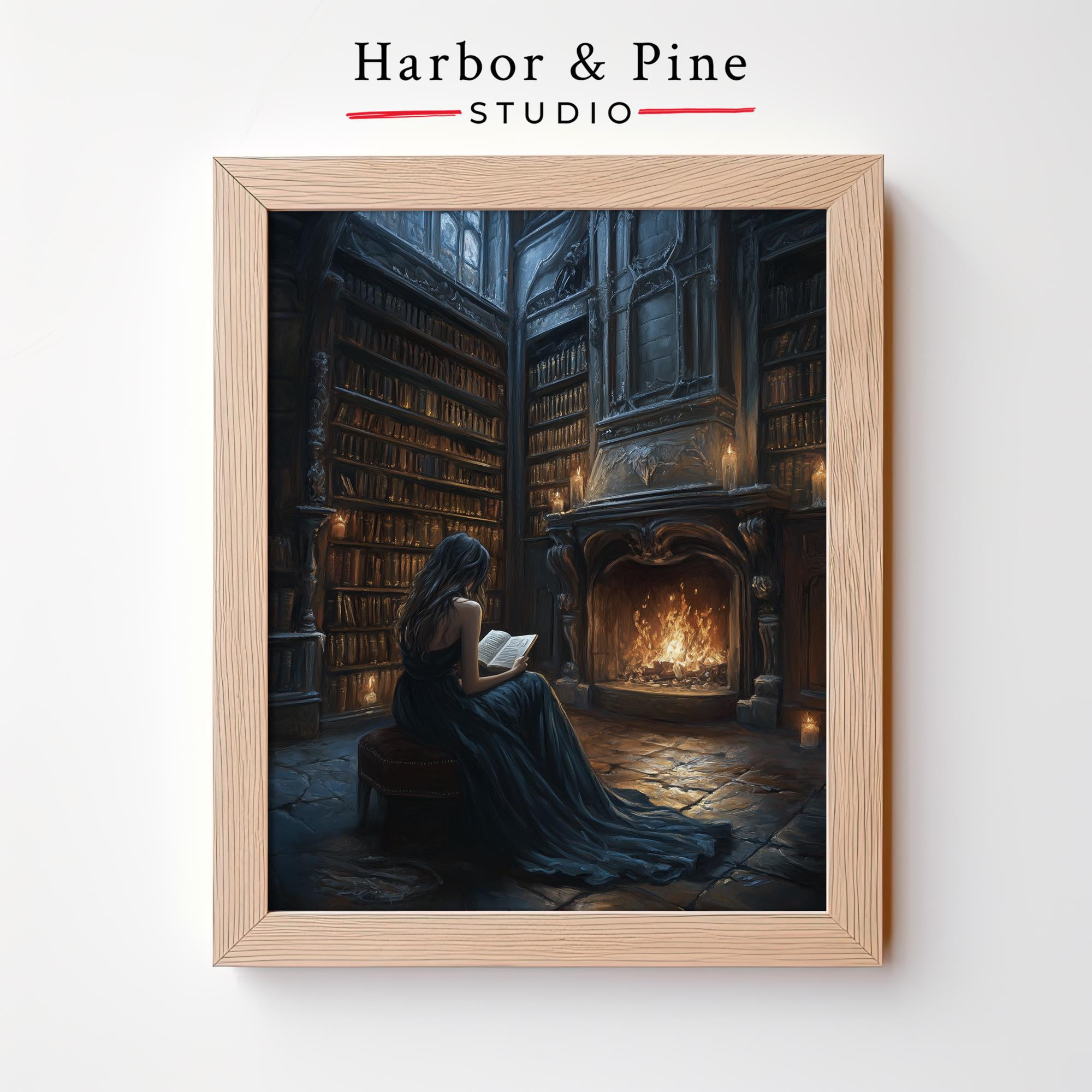 Dark Academia Library Print, Gothic Candlelit Library, Enchanted ...