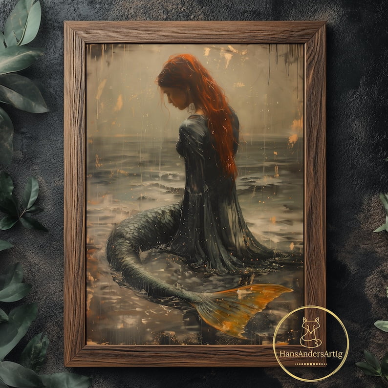 Dark Academia Mermaid Art Print - Whimsical Cottagecore Fantasy Poster ...