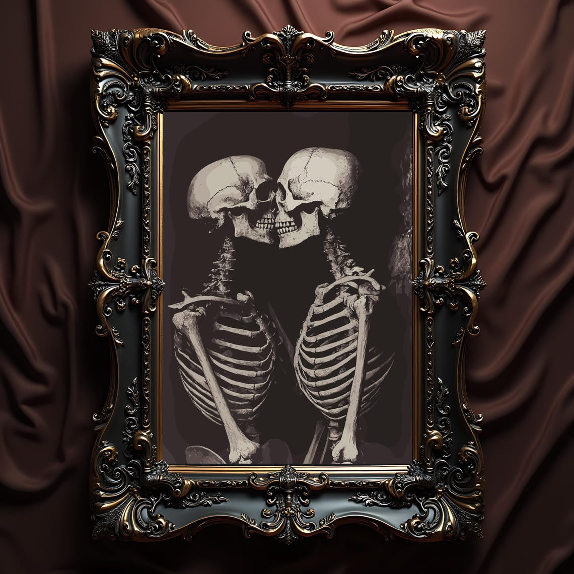 Dark Academia Skeleton Print, Dark Romance Art, Vintage Skeleton Couple ...
