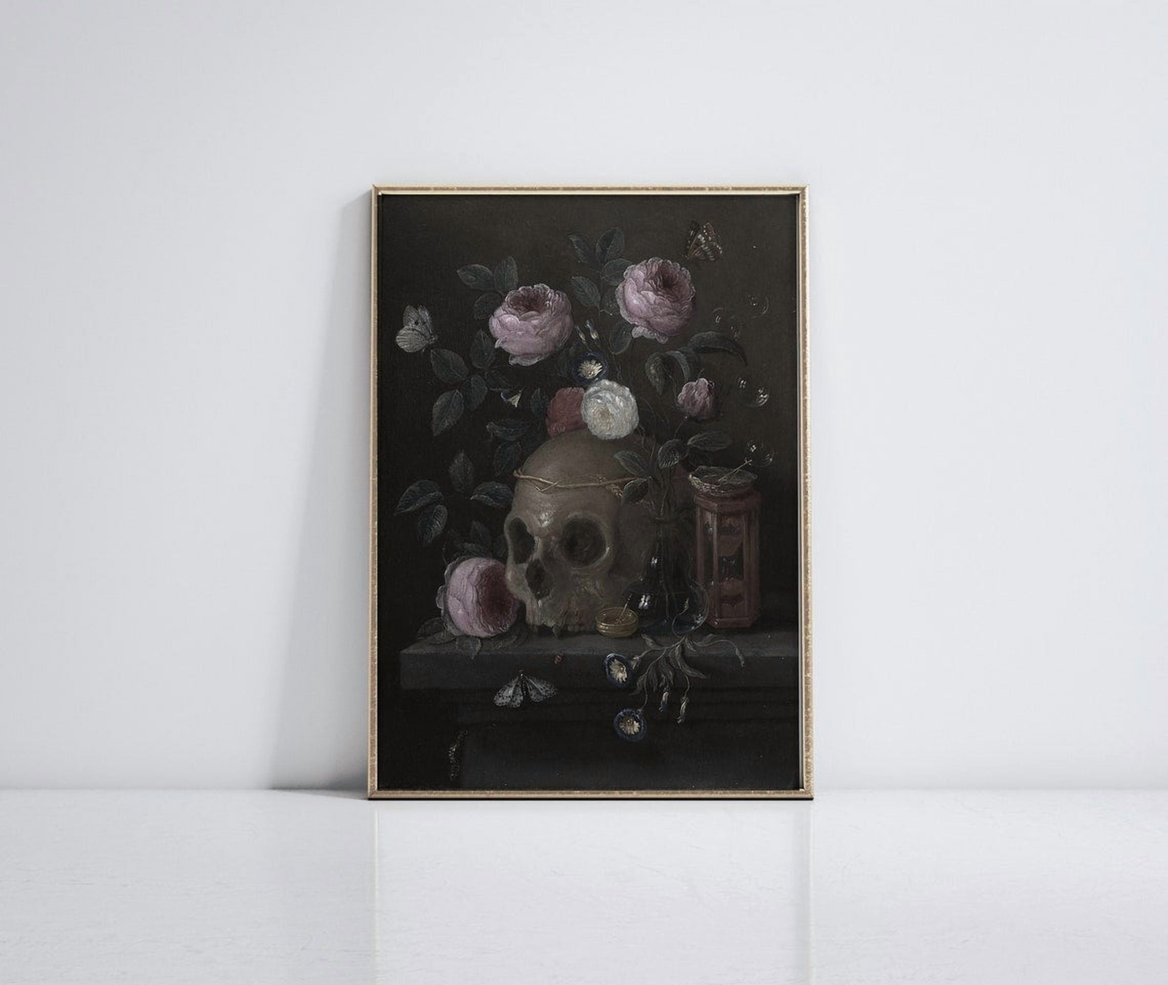 Dark Academia Skull Gothic Floral Art, Unframed Paper Print Size 24x36 ...