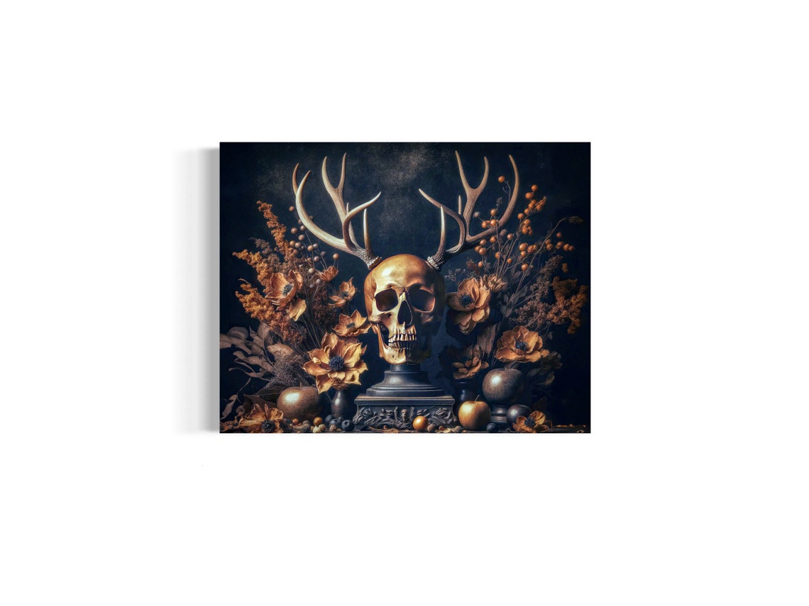 Dark Academia Skull With Antlers Still Life, Nature Morte Vanitas ...