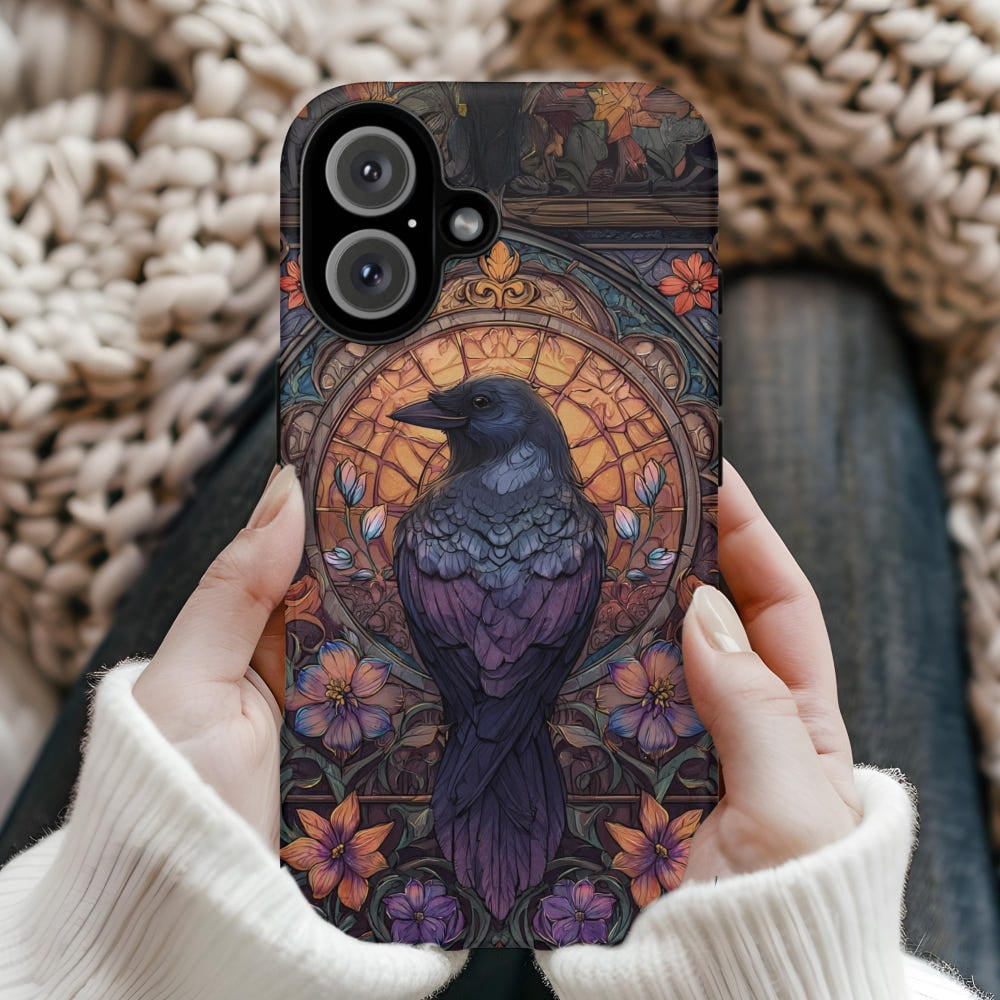 Dark Academia Stained Glass Gothic Raven Phone Case 17 to 11 Pro Max ...