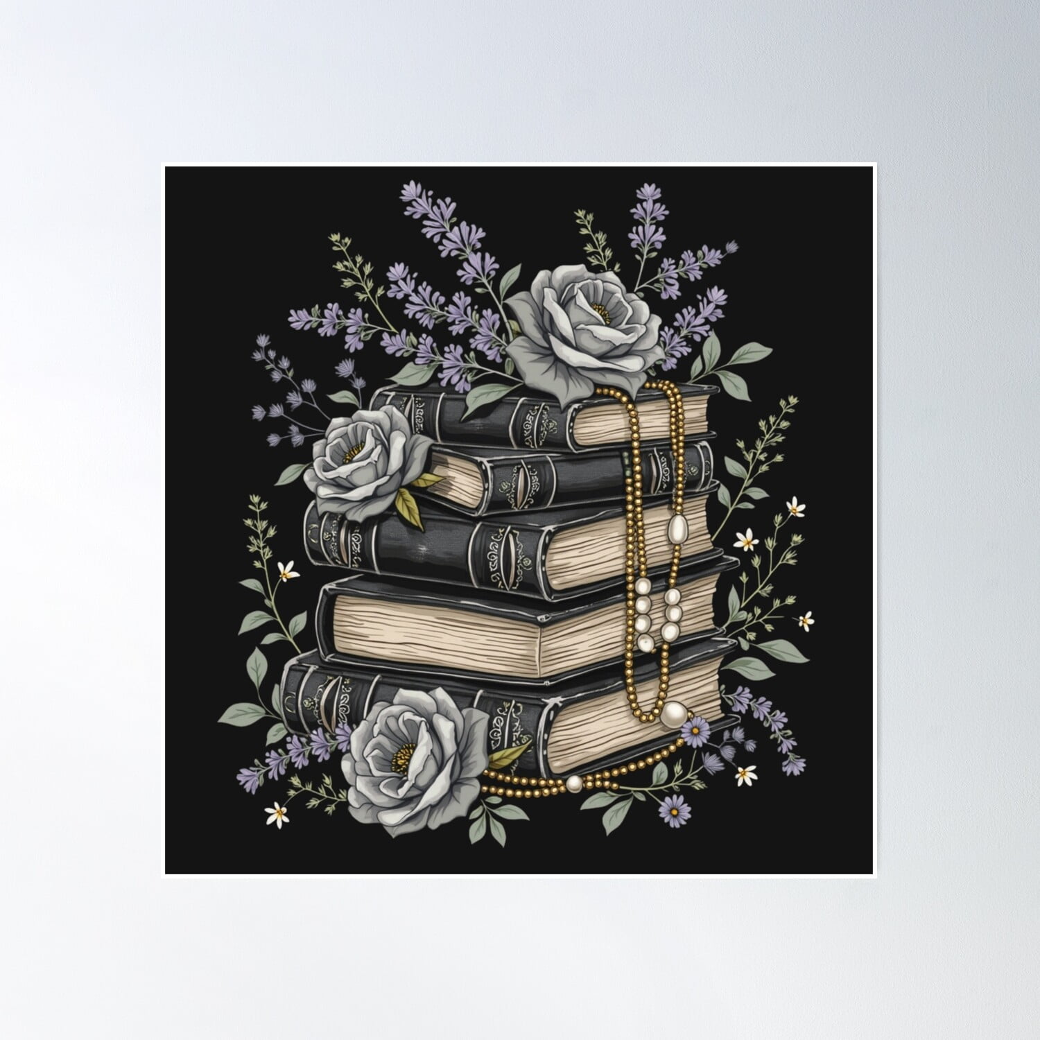 Dark Academia Vintage Book Stack With Light Purple Liliac Lavander ...