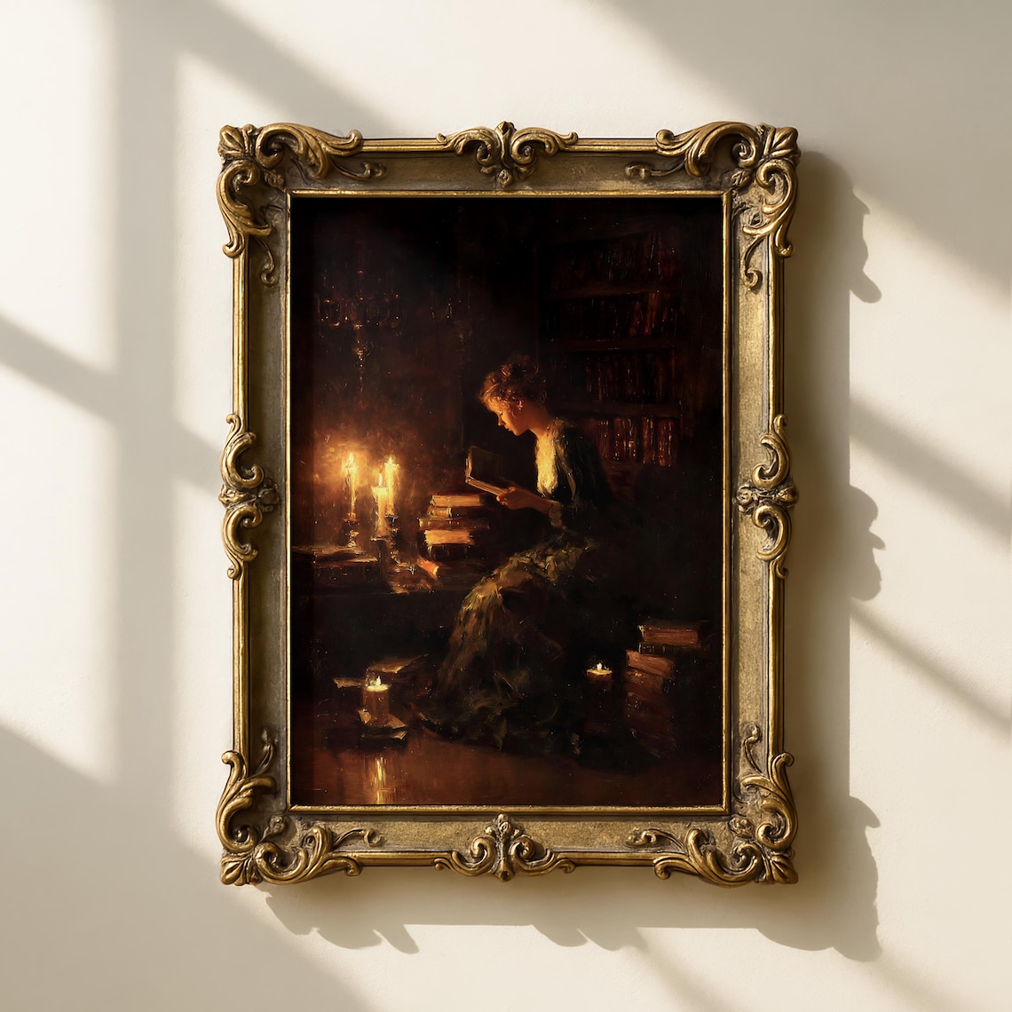 Dark Academia Wall Art, Vintage Of Woman Reading By Candlelight, Gothic ...