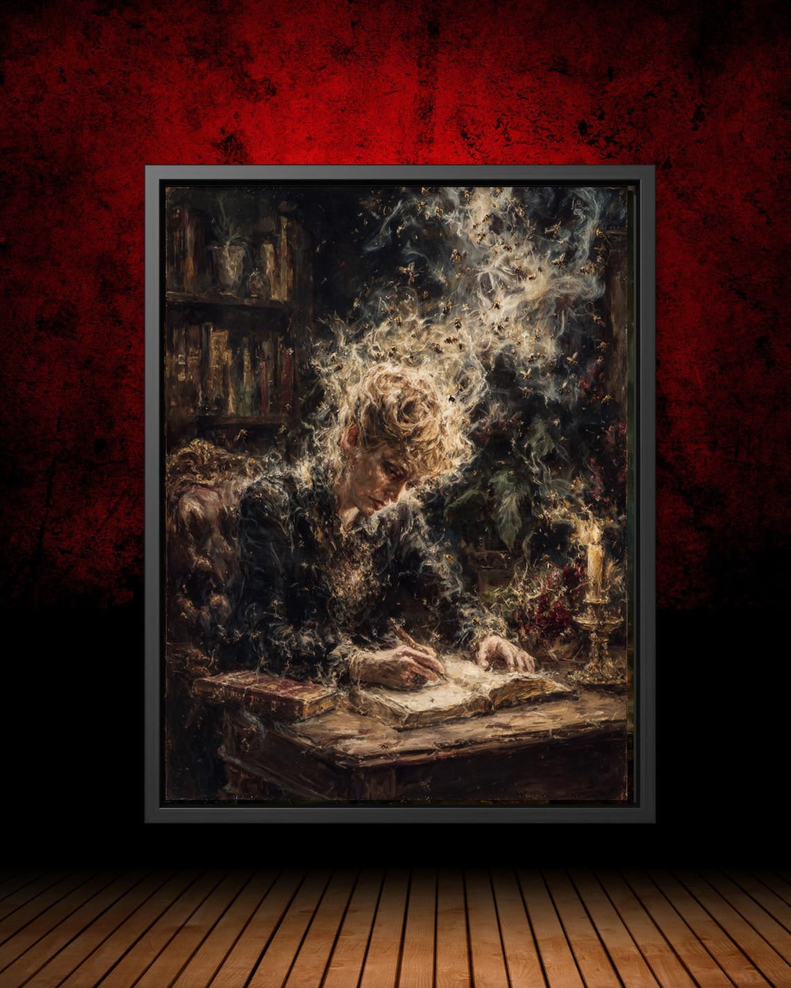 Dark Academia Writing Art Poster, Gothic Female Author With Cloud Of ...