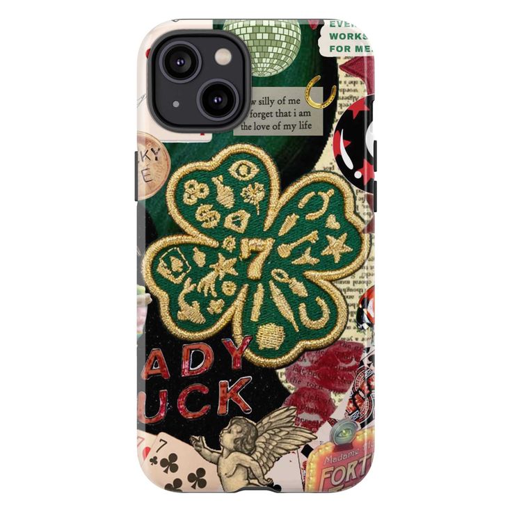 Dark Aesthetic Lucky Phone Case, Green Clover & Dice Collage ...