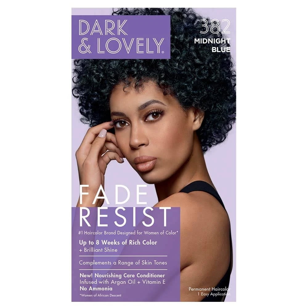 Dark And Lovely Fade Resist Hair Color, Midnight Blue, 382, Pack of 12 ...