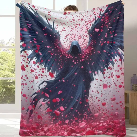 Dark Angel Fantasy Flannel Blanket,Gothic Wing and Rose Petal Print ...