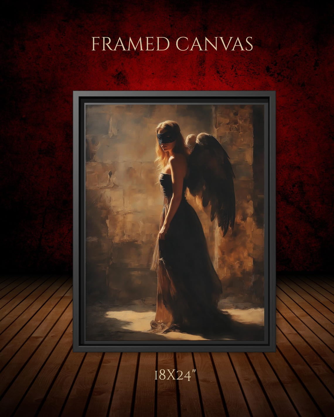 Dark Angel Wall Art Print, Fantasy Woman Artwork, Fallen Masked Angel ...