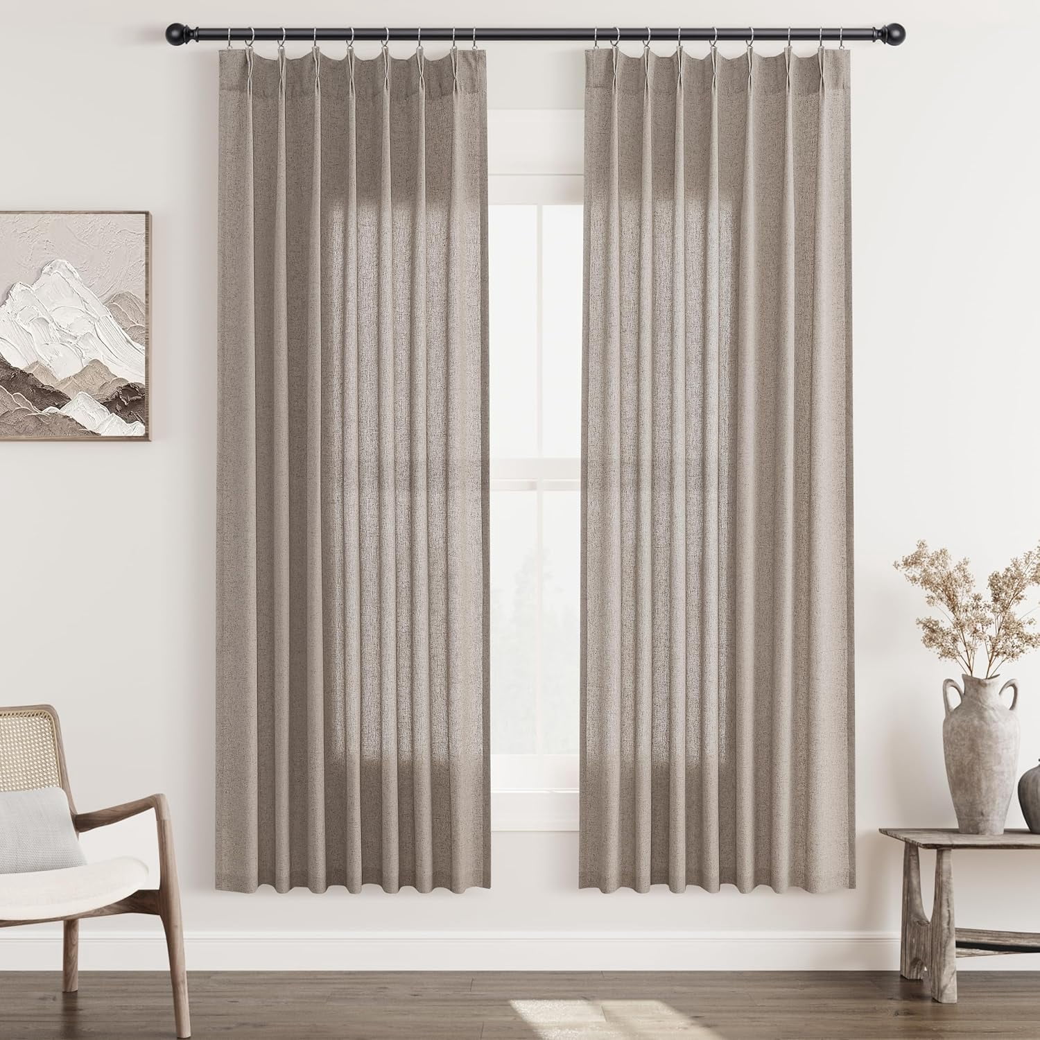 Dark Apricot Pinch Pleat Linen Curtains 72 Inch Length 2 Panels Set for ...
