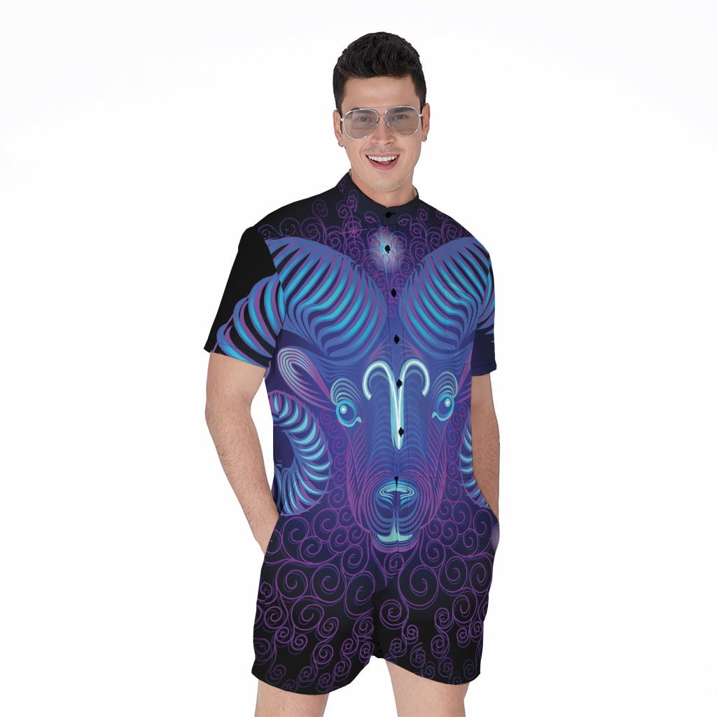 Dark Aries Zodiac Sign Short Sleeve Men'S Rompers, Zodiac Horoscope ...