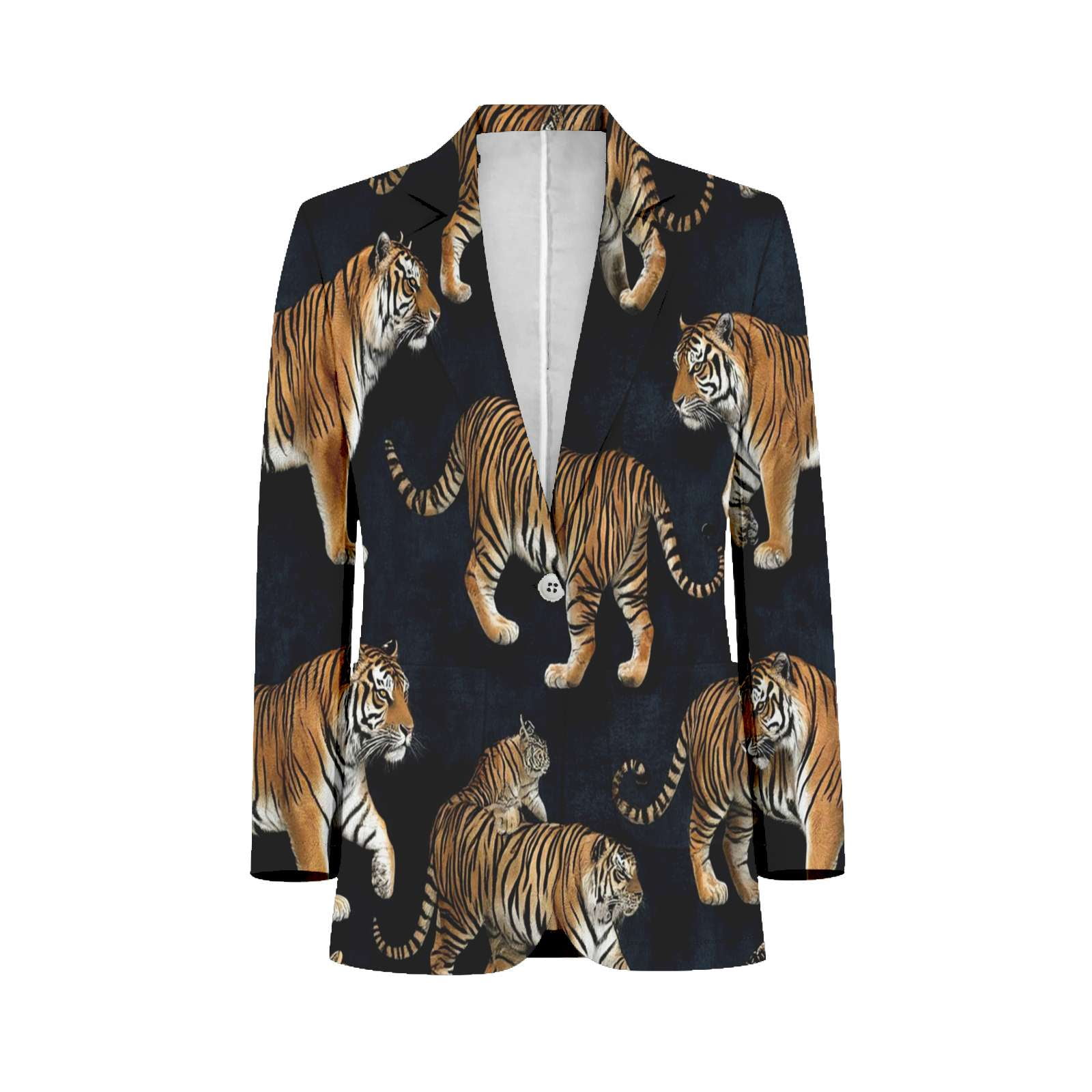 Dark Background Tiger Print Fabric Mens Suits Shawl Collar Slim Fit ...
