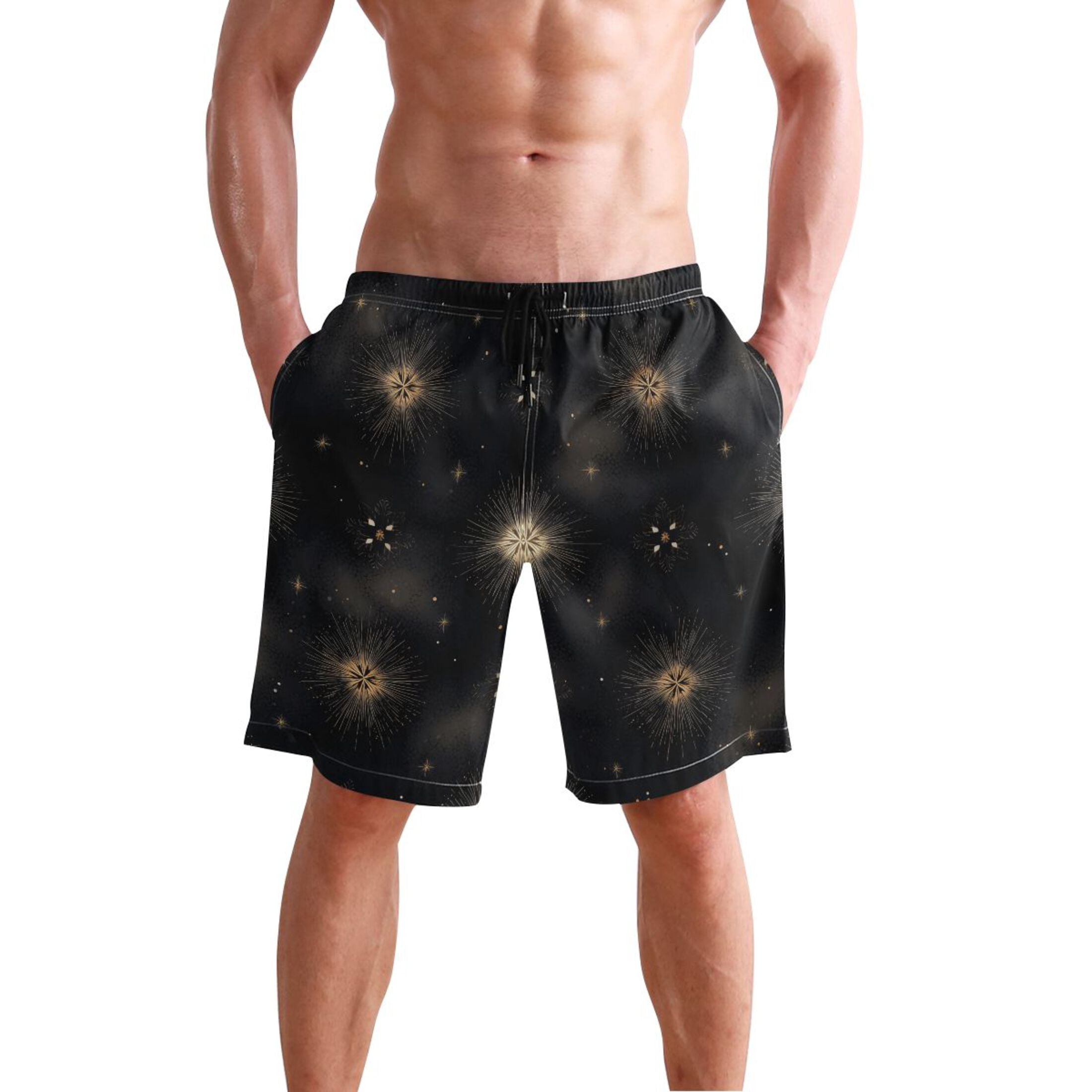 Dark Background with Star-shaped Pattern Men's Swim Trunks Beach Shorts ...